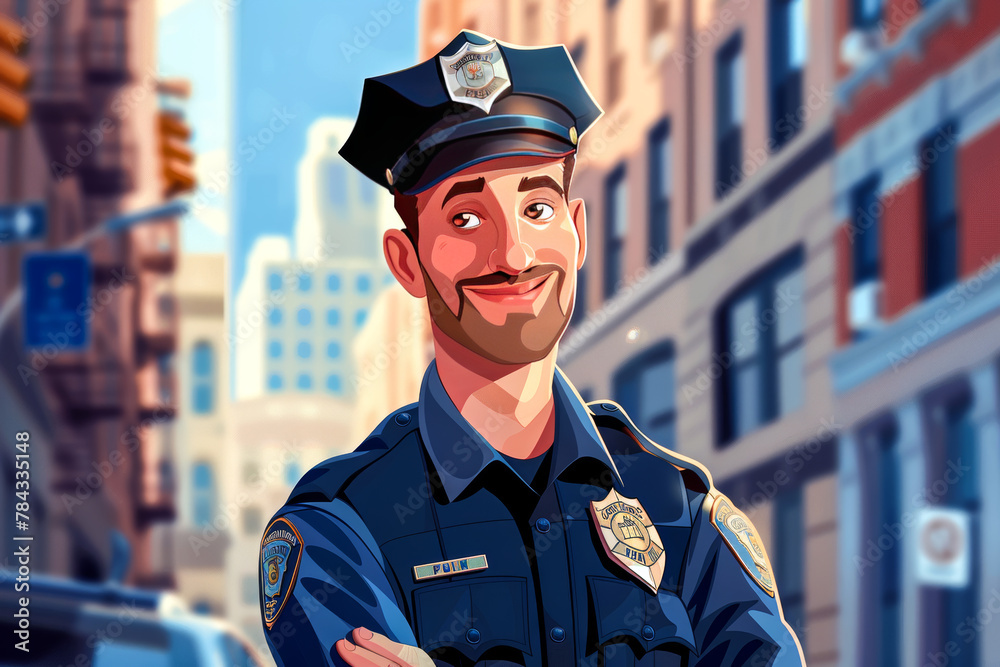 Cartoon Caricature of a Police Office in the City. Generated Image. A ...