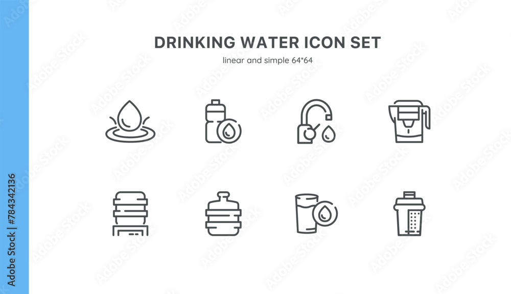 Drinking Water and Hydration Icon Set: Bottles, Filters, and Coolers ...