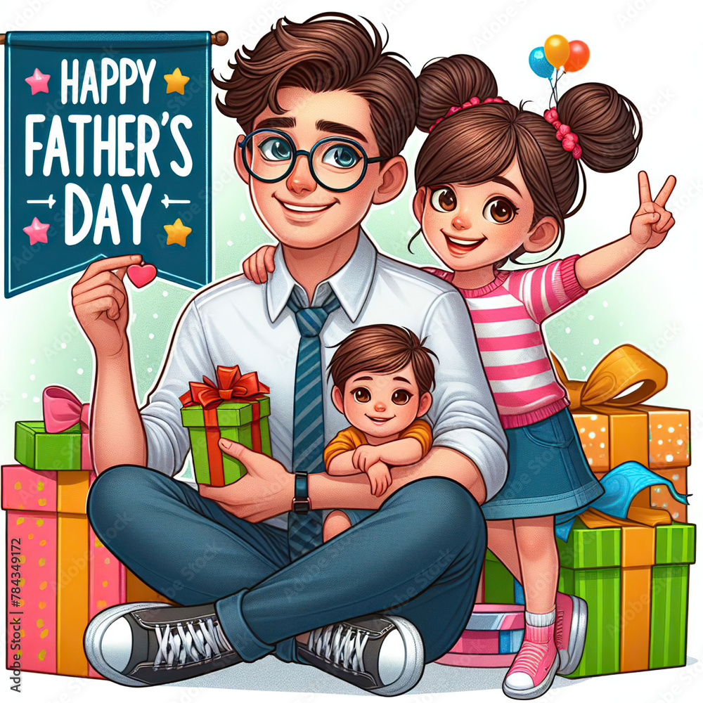 Happy Father's Day Cute Cartoon Image. Stock Illustration | Adobe Stock
