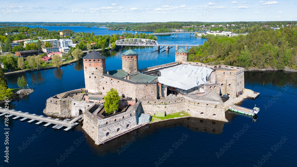 Savonlinna city in Finland with its iconic castle landmark seen from ...