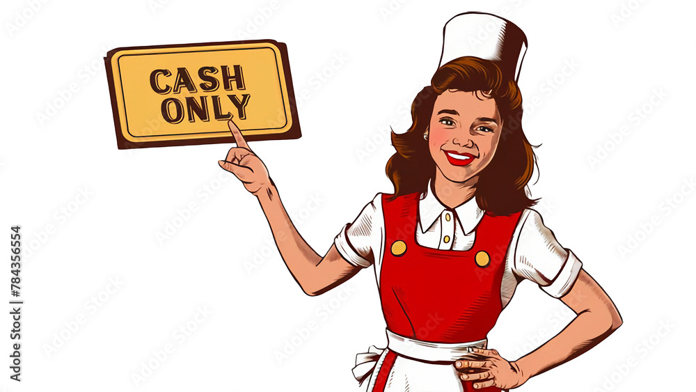An illustration with a retro touch that features a happy waitress ...
