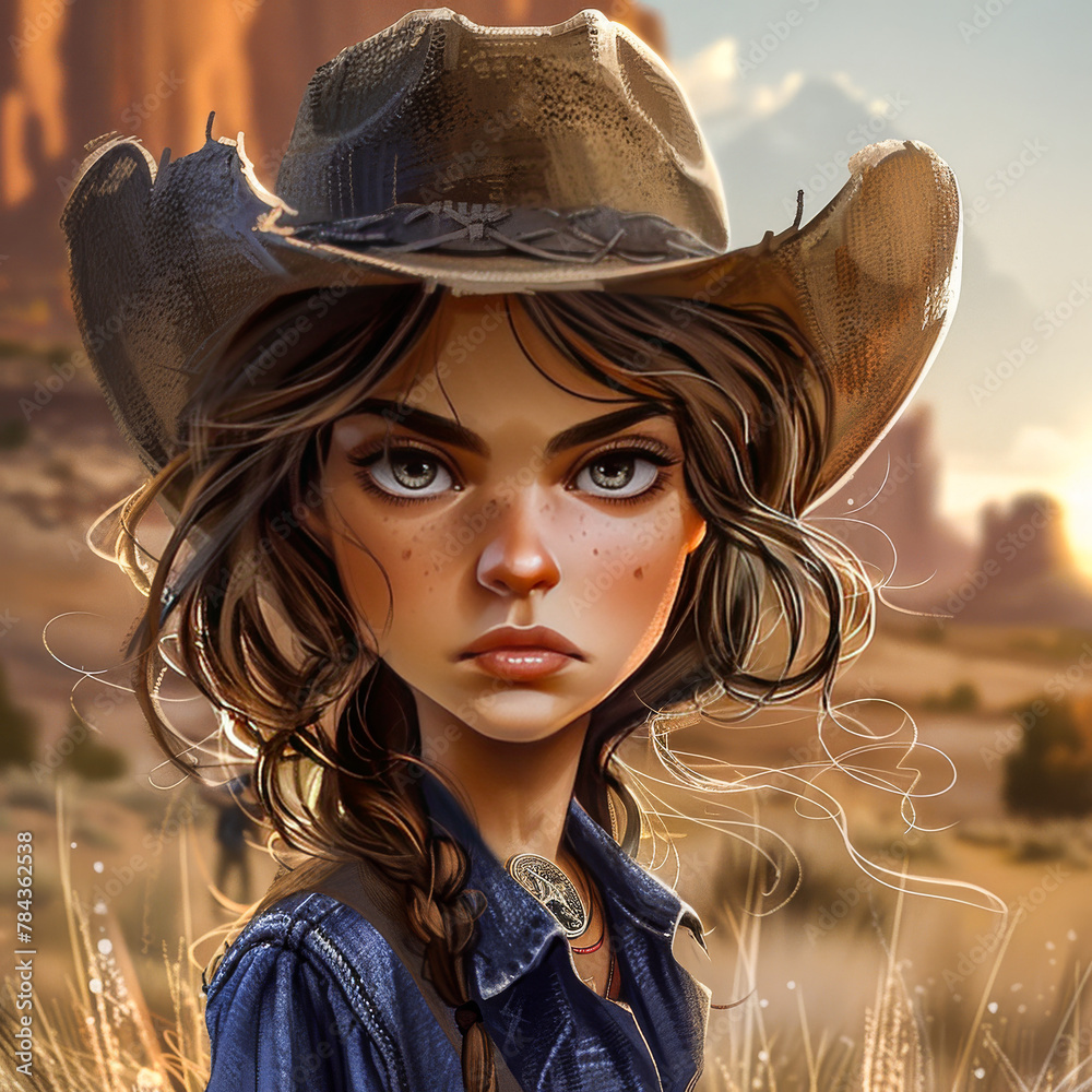 Cartoon Caricature of a Cowgirl in the Old West. Generated Image. A ...