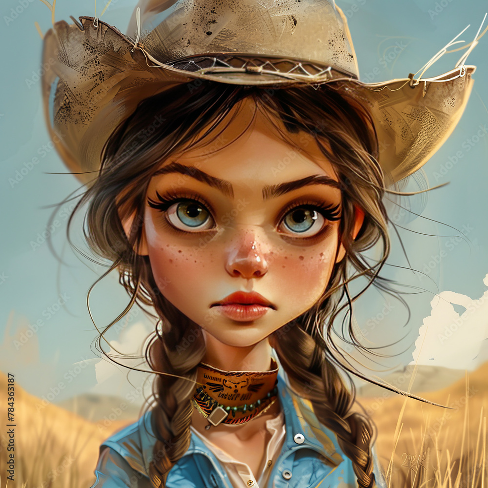 Cartoon Caricature of a Cowgirl in the Old West. Generated Image. A ...