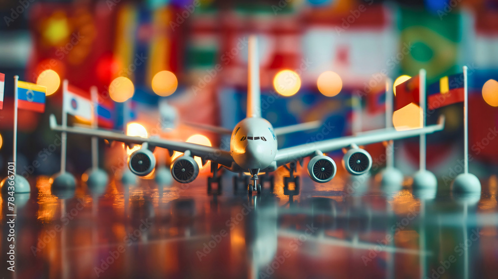 Small miniature airplane model between many various different country ...