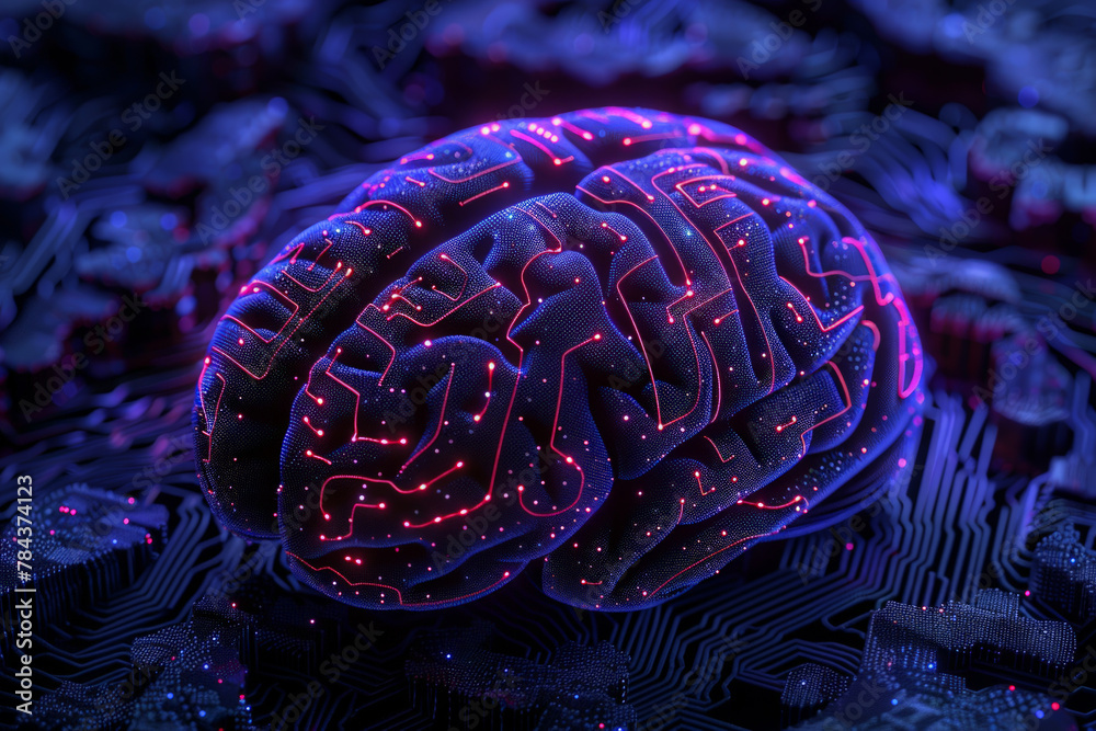 The human brain with neurons. Neurohacking. The development of brain ...