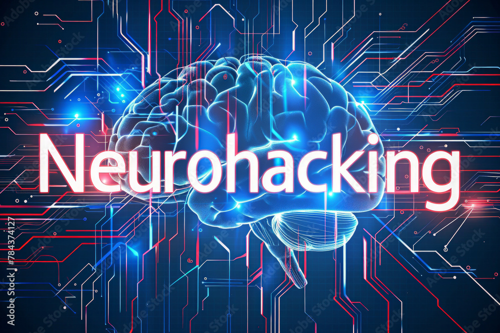 The human brain with neurons. Neurohacking. The development of brain activity. Stock Photo ...