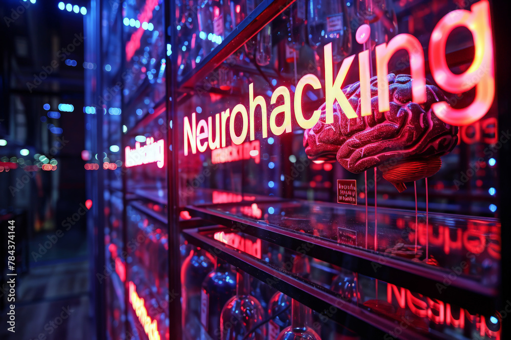 The human brain with neurons. Neurohacking. The development of brain ...