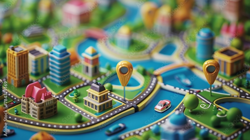 Event Planning: A 3D vector illustration of a map with pins indicating ...