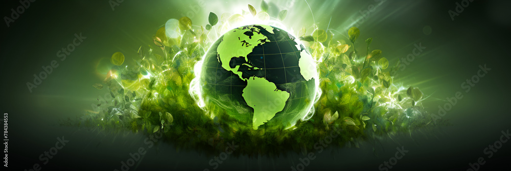 a planet earth surrounded by plants with green globe. renewable ...