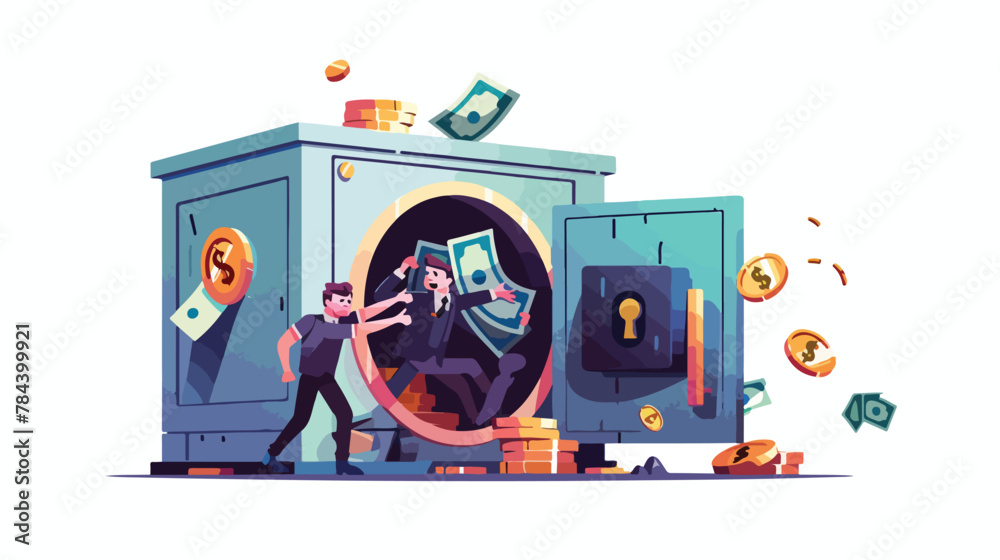 Vector cartoon illustration of bank robbery in safety vault Stock ...