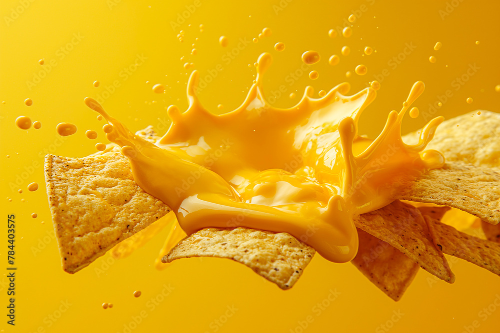 nice snack with tortillas or nachos with a spicy cheese sauce, isolated ...