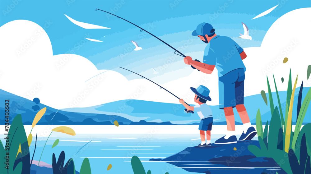 Father Son Fishing Clipart 2d flat cartoon vactor illustration Stock ...