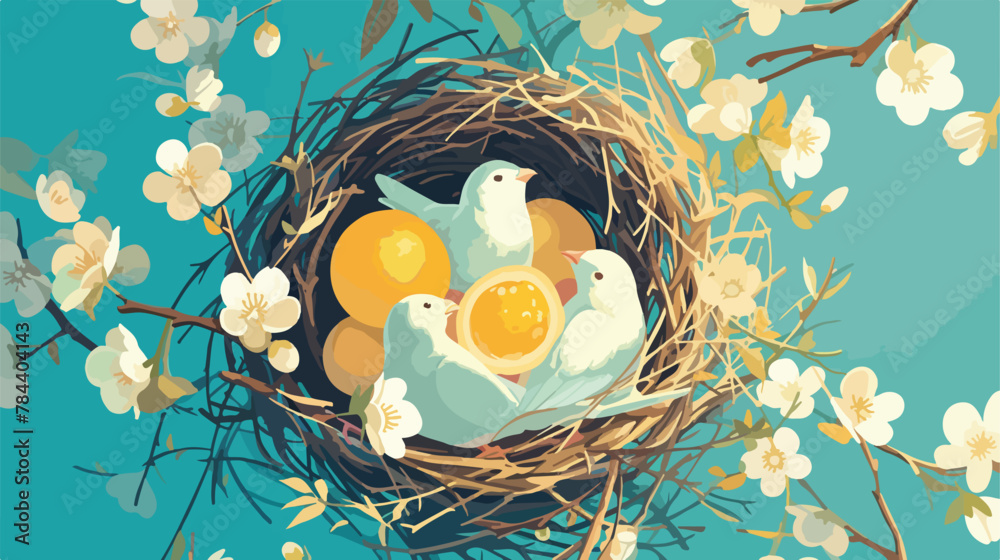 Floral Bird Nest Clipart 2d flat cartoon vactor illustration Stock ...