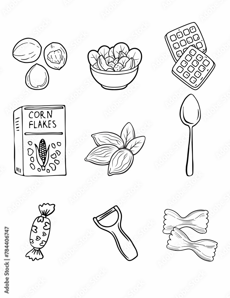 Food and drink coloring page, food doodle, drink doodle, food icons ...