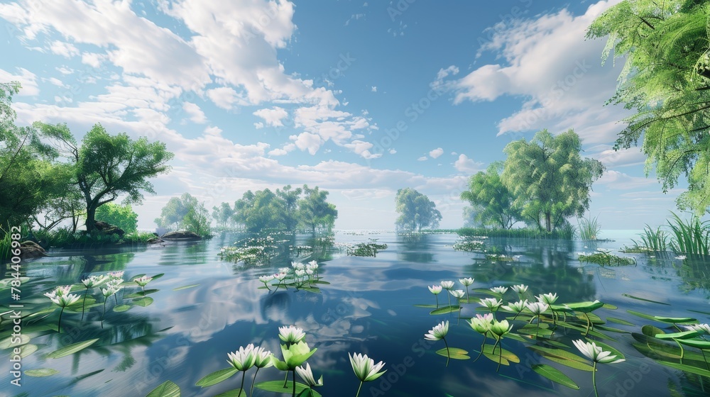 VR landscape mimicking an ideal world with no pollution, pristine ...