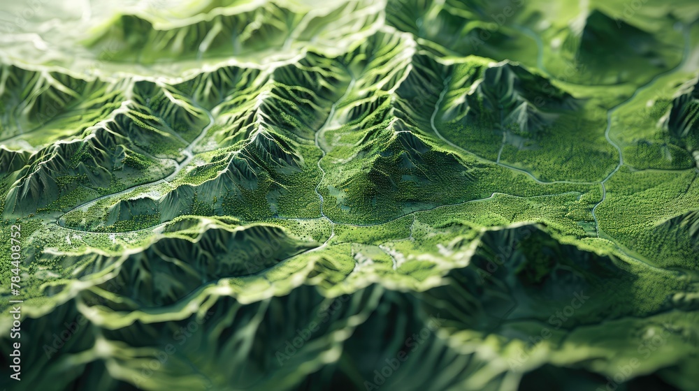 Green grass 3D geography mountain district map atop background. Hills ...