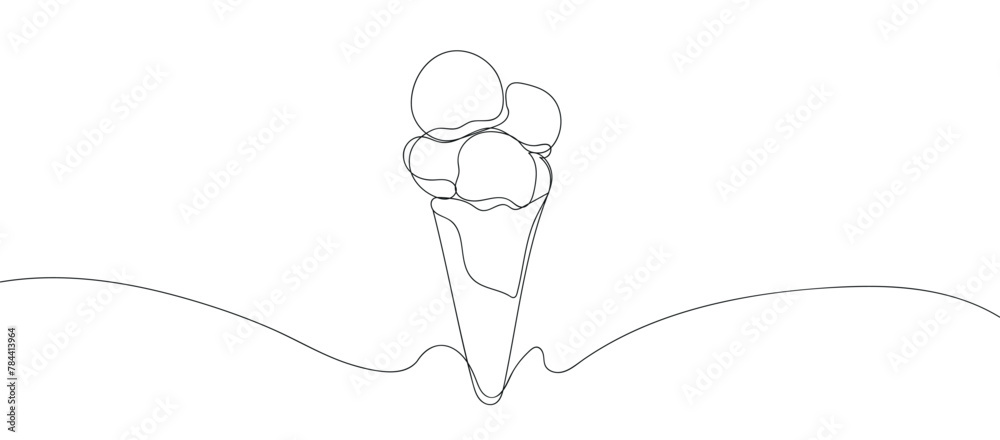 Ice cream continuous line drawing. One line Ice cream in waffle cone ...