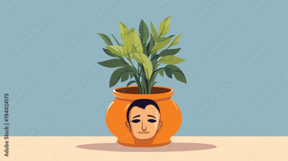 Head in pot 2d flat cartoon vactor illustration isolated Stock Vector ...