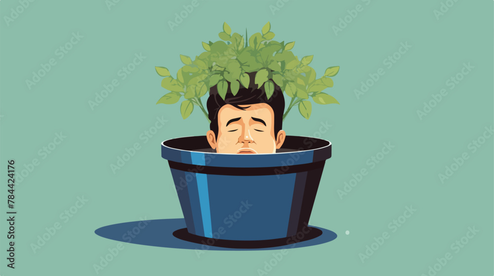 Head in pot 2d flat cartoon vactor illustration isolated Stock Vector ...