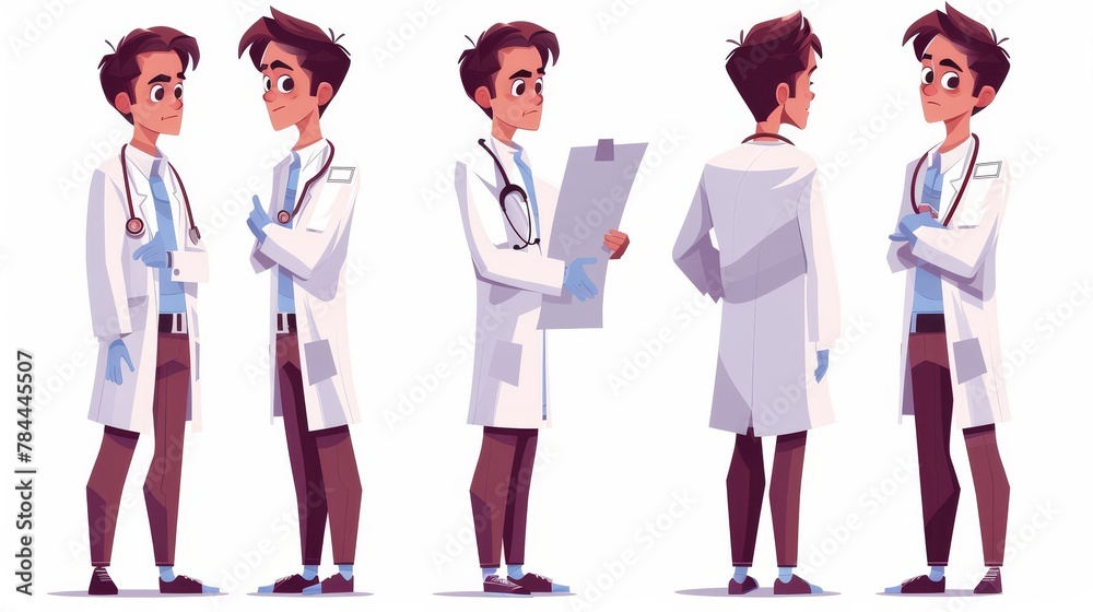 Front, side, and rear views of doctor, hospital healthcare staff at ...