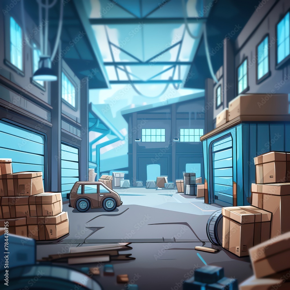 A simple industrial warehouse model, its functionality highlighted by ...