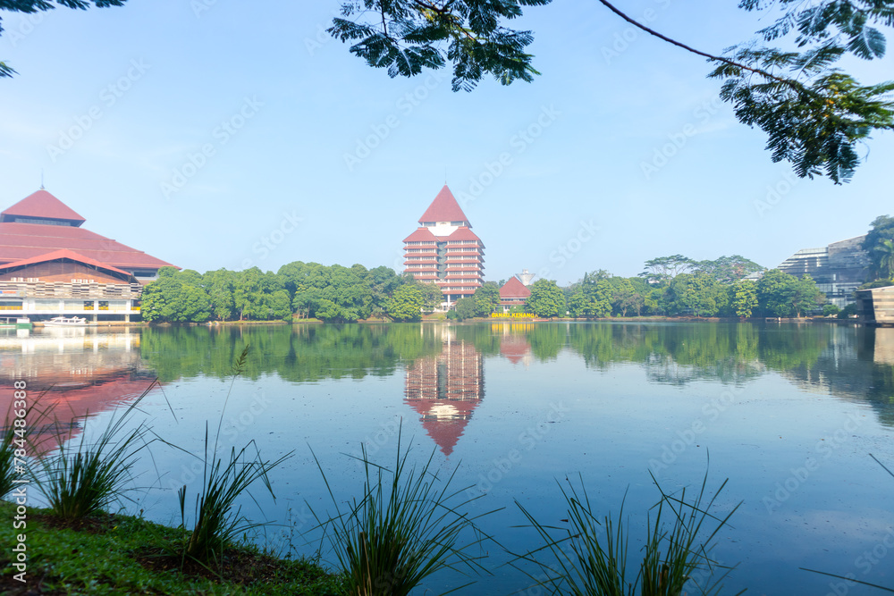 Depok, Indonesia - April 10, 2024: View of the Kenanga lake with the ...