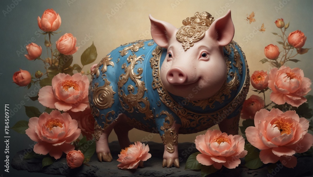Tatton design of Chinese zodiac pig as the mythical animal in Eastern ...