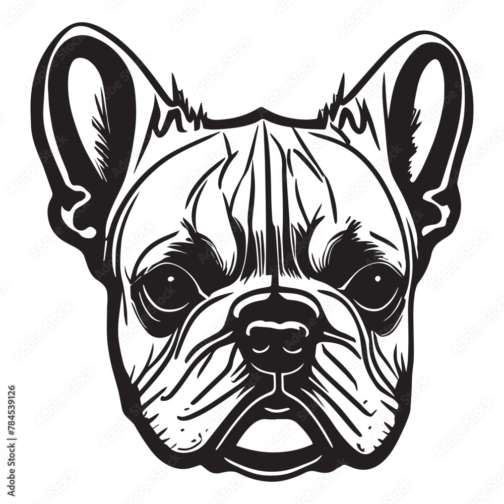 Cute french bulldog illustration portrait. Vector line drawing of happy ...