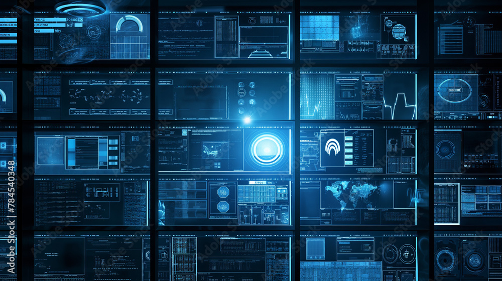 security CCTV cameras and guard monitoring screen hud UI for advanced ...