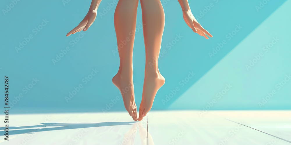 Balancing Act: Feet standing on tiptoe, hands reaching for balance, in ...