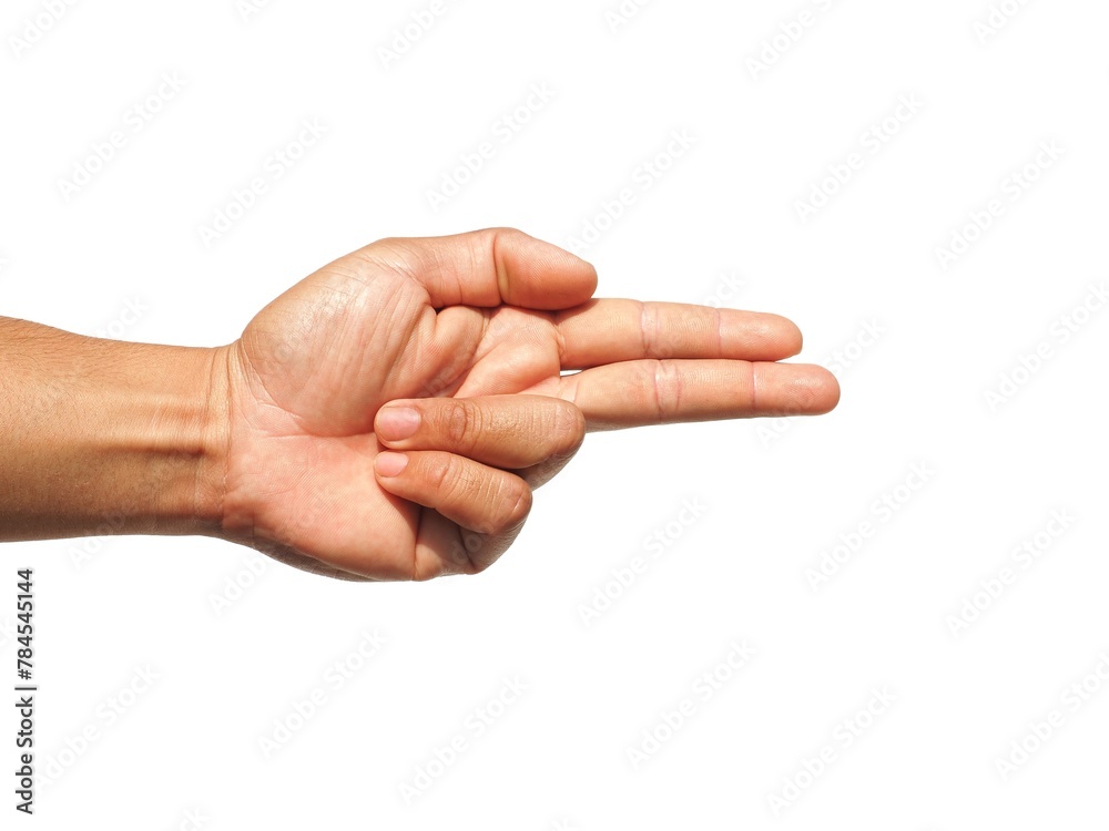 Male hand making a gesture like holding a gun, gun symbol or shooting a ...