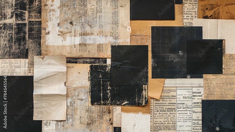 Vintage collage with newspaper clippings and textured papers Stock ...