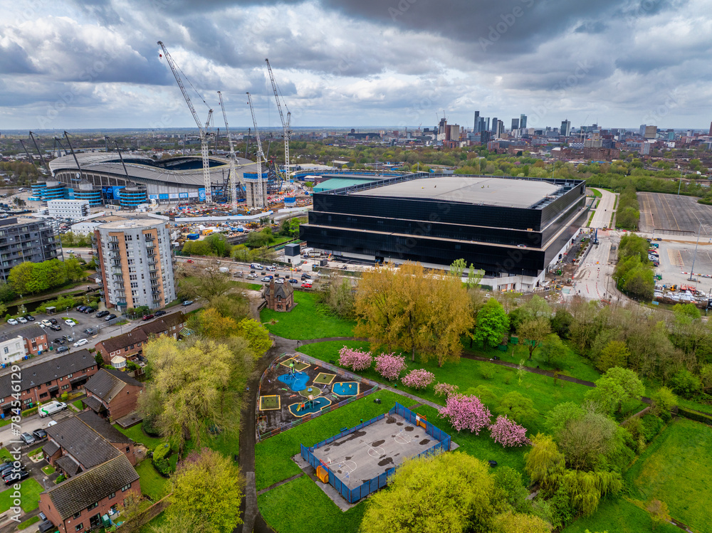 Aerial image of CO-OP Live indoor arena, Manchester UK. This venue is ...