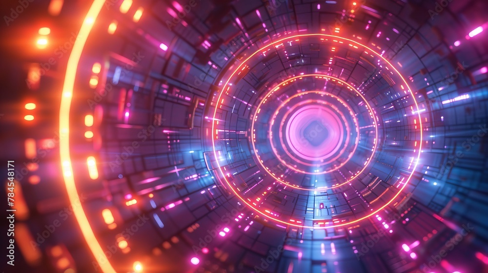 Neon radial background, laser lines moving in a circle along a circular ...