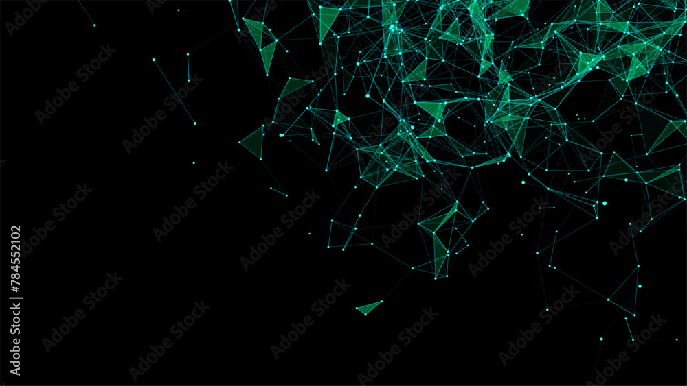 Green abstract background with connection lines, dots and triangles ...