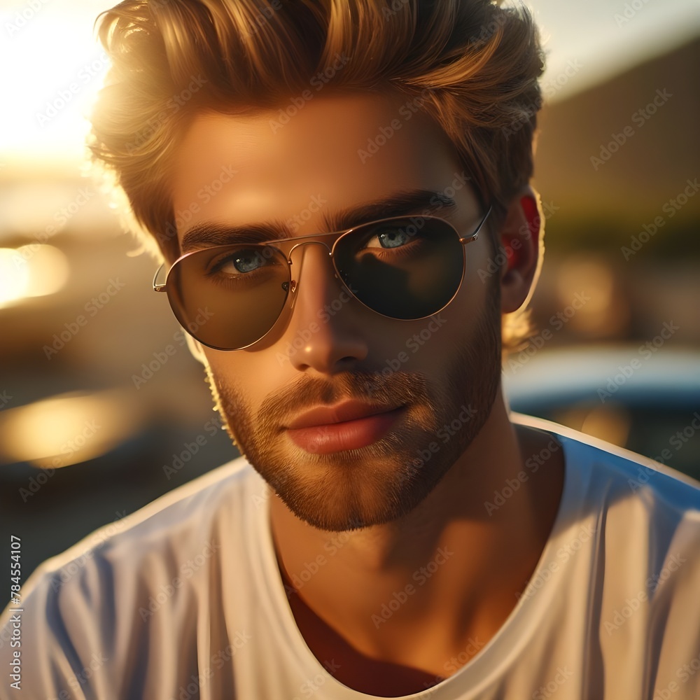 photorealistic portrait of a man 25 year old American style light beard ...