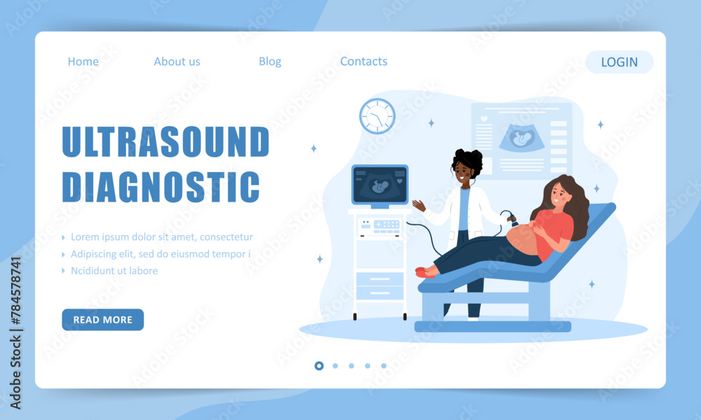 Ultrasound diagnostic. Landing page template. Female doctor doing fetus ...