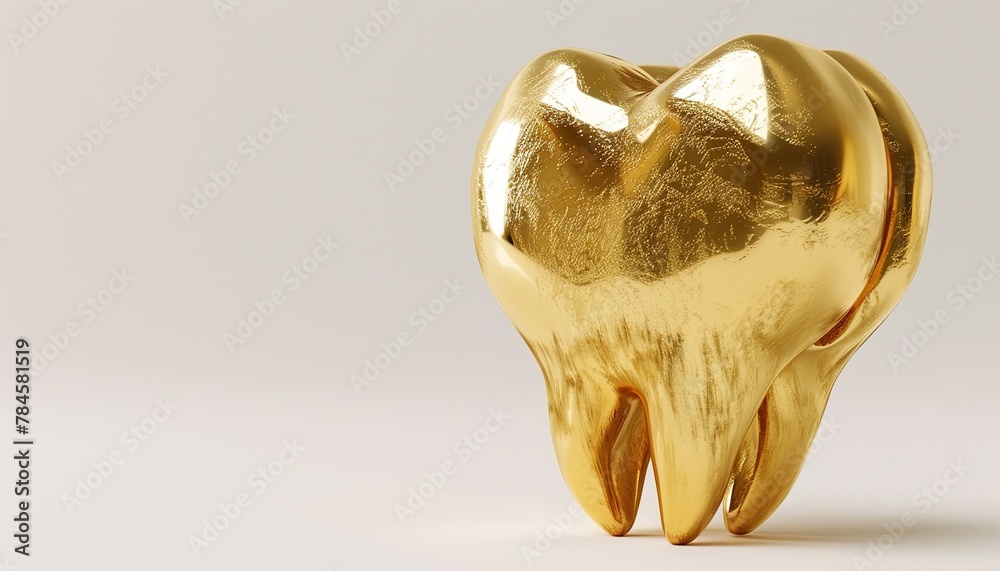 Premium dental health symbolized by a shiny gold tooth on a soft ...