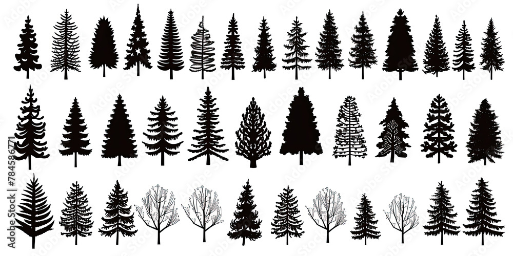 Tree cut out white background, multiple trees shapes patterns graphic ...