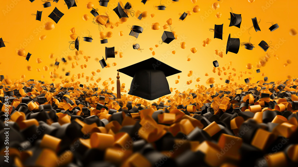 Floating Graduation Caps in the Air Stock Illustration | Adobe Stock