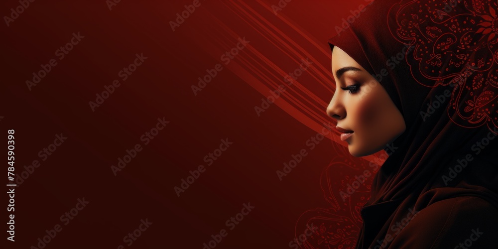 beautiful arabic person on a dark red background with arabic pattern ...