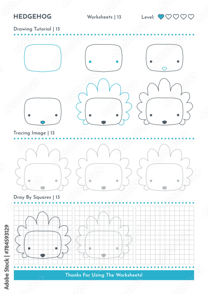 How to Draw Doodle Animal Hedgehog, Cartoon Character Step by Step ...