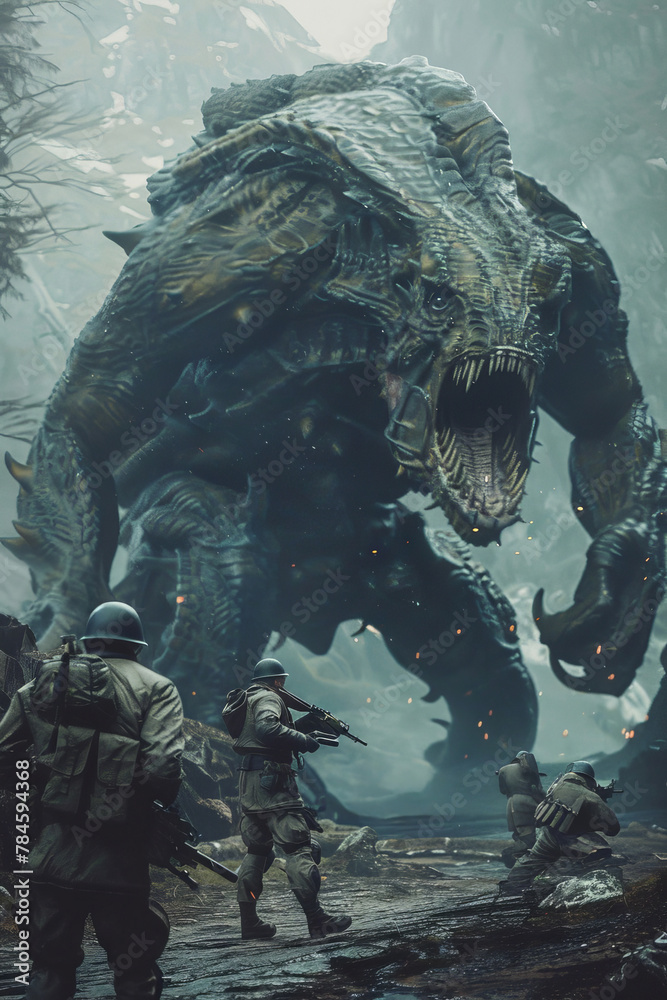 Soldiers face off a colossal alien beast in an epic alternative WWII ...