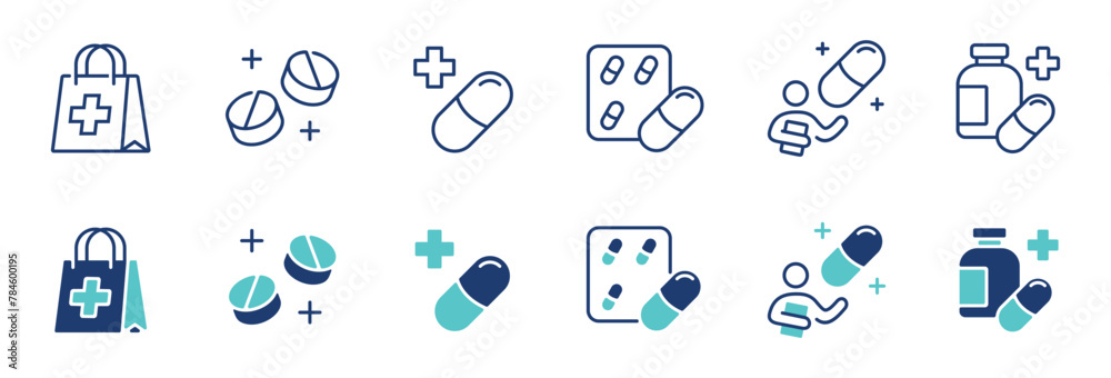 pill and capsule medicine icon vector set medical antibiotic ...