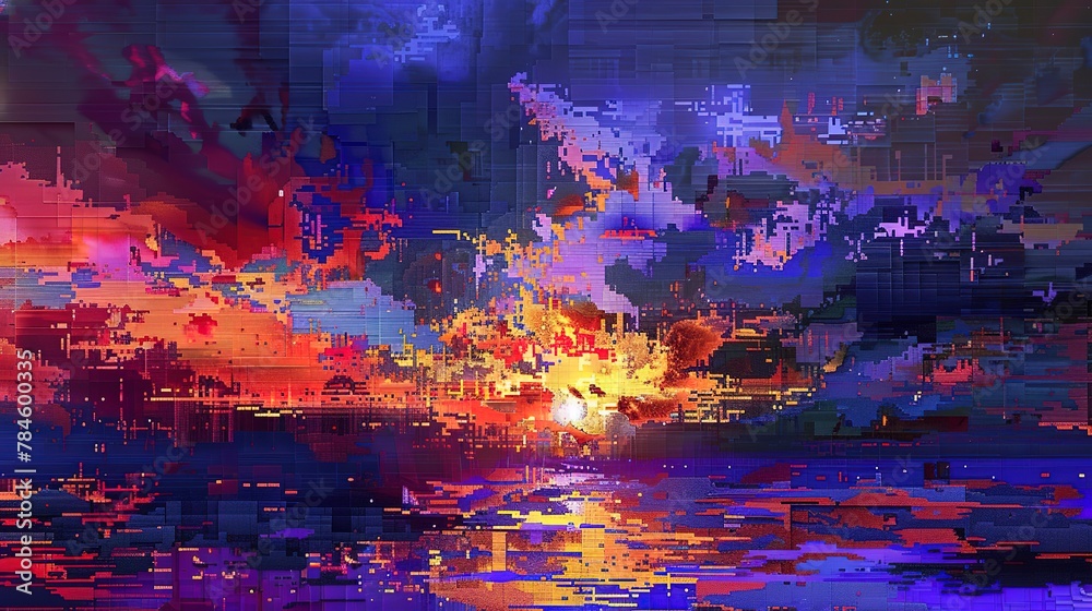 Oil paint, pixel explosion, vibrant digital colors, twilight, wide lens ...