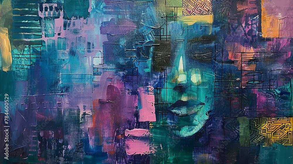 Oil painting Abstract, encrypted messages, oil painting, coded patterns ...