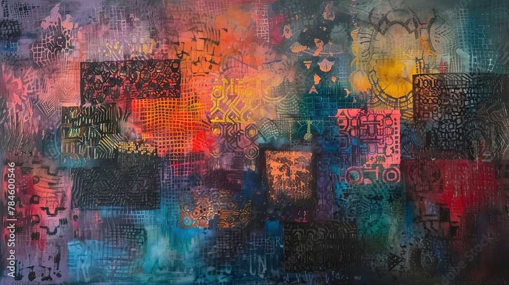 Oil painting Abstract, encrypted messages, oil painting, coded patterns ...