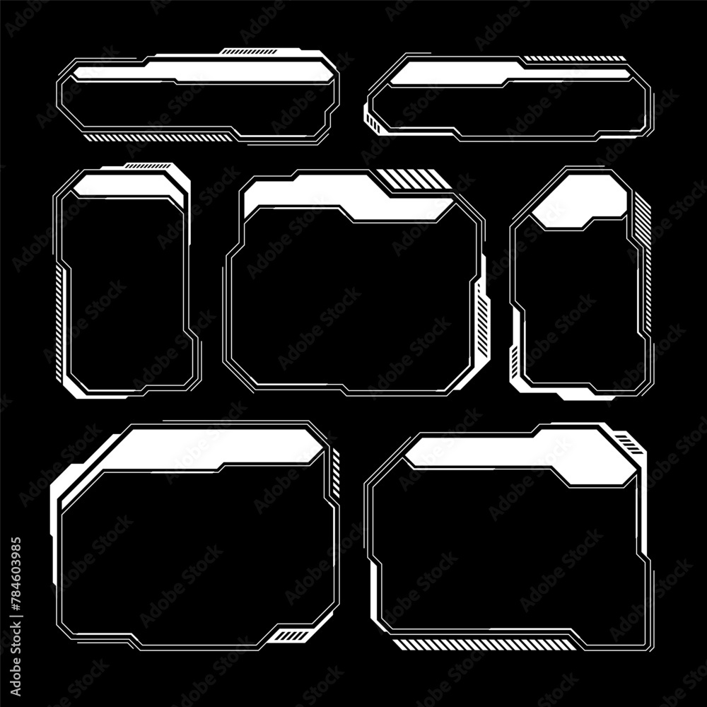 White futuristic HUD, UI elements. Sci-fi user interface text boxes ...