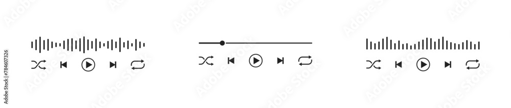 Audio, mp3 player interface design with sound wave and buttons. Vector ...