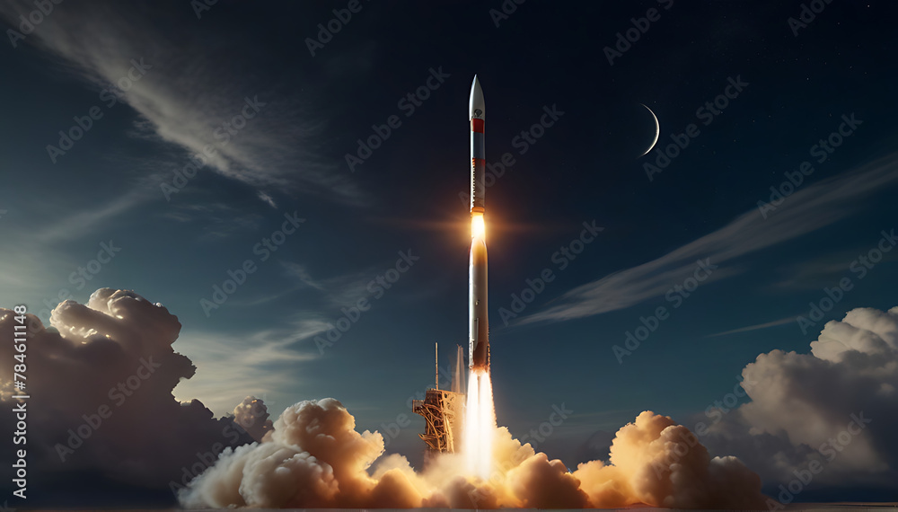 A military missile launch or rocket breakthrough the clouds in the sky ...